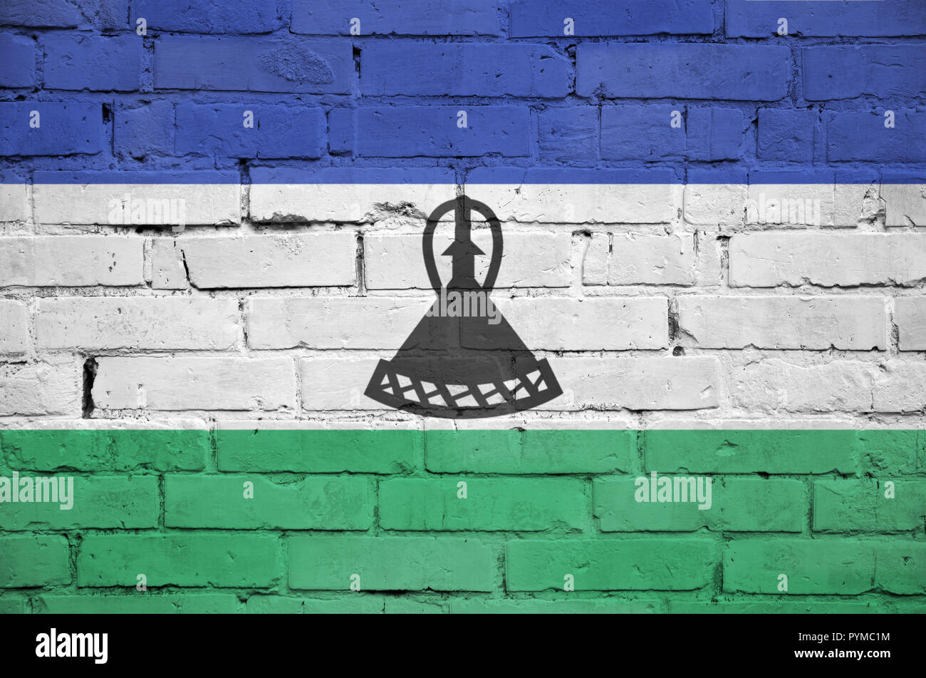 Lesotho flag is painted onto an old brick wall Stock Photo - Alamy