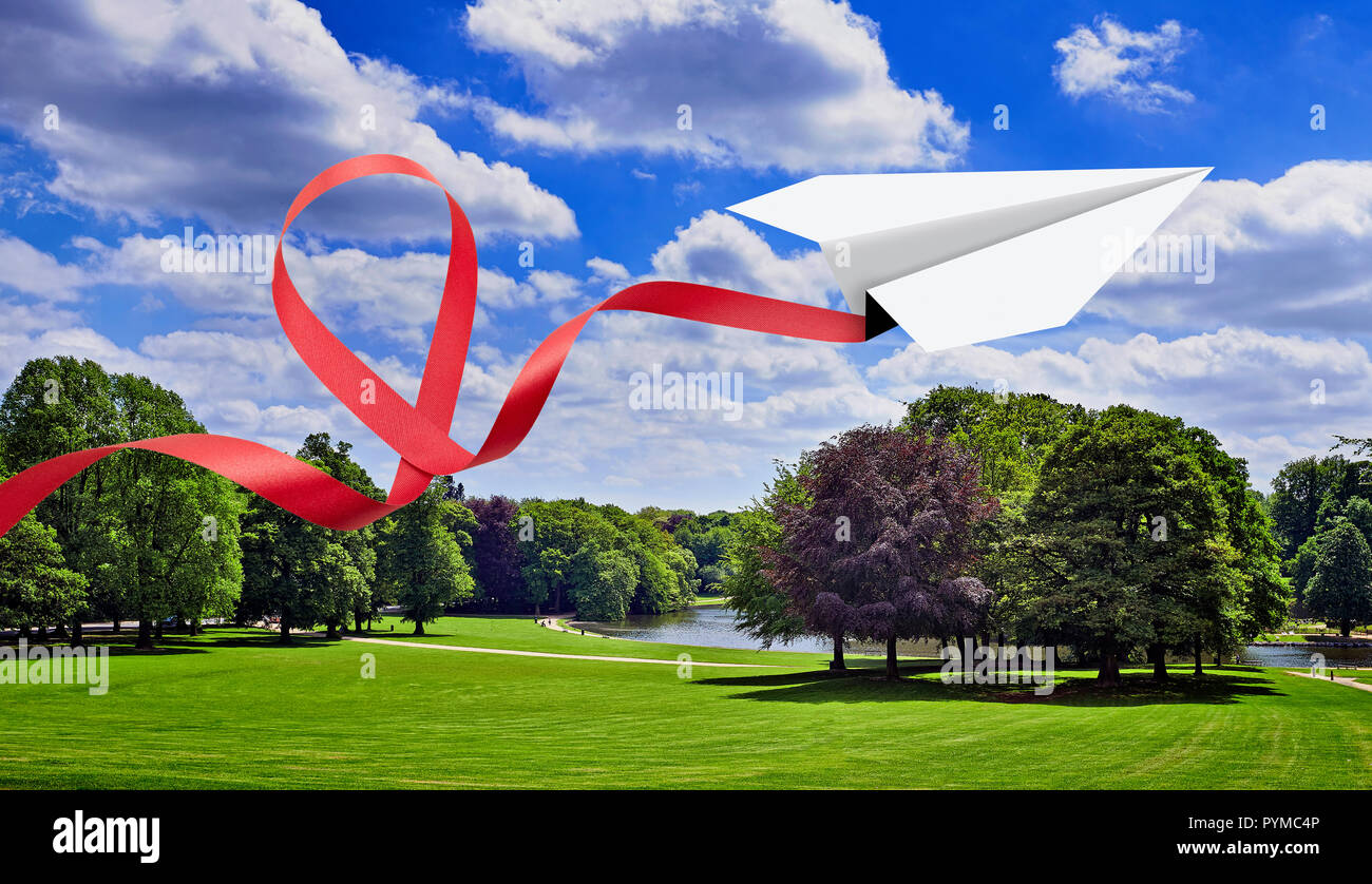 Beautiful country landscape and Flying paper plane origami and AID ...