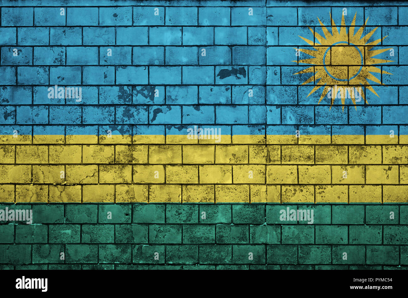 Rwanda flag is painted onto an old brick wall Stock Photo - Alamy