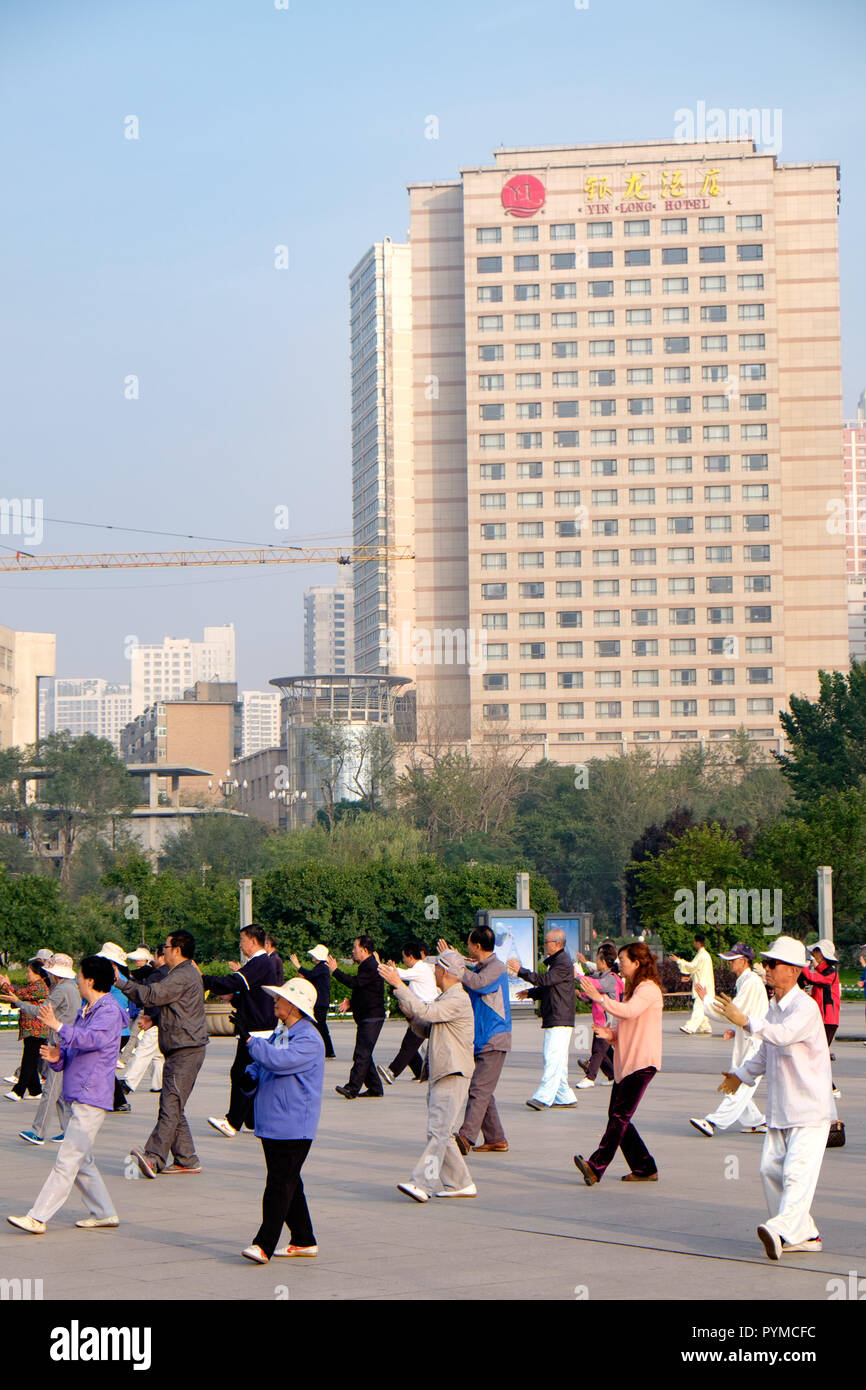 Morning Tai Chi exercises in Xining, China Stock Photo - Alamy