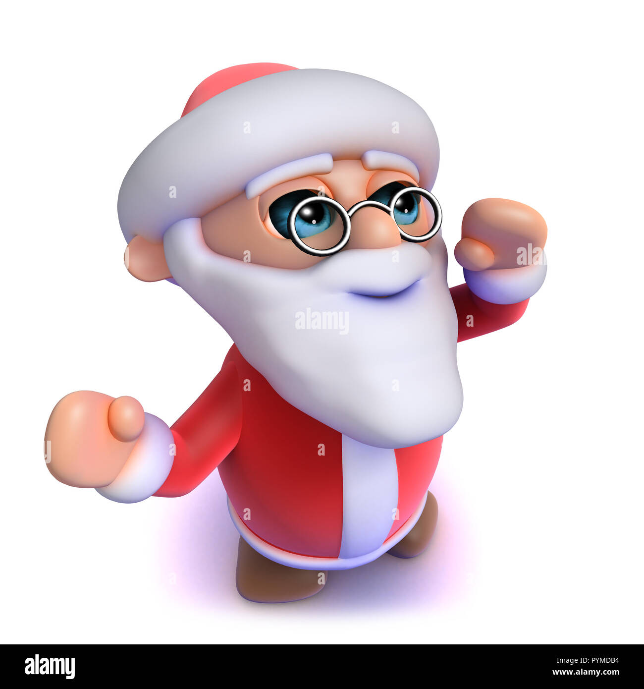 3d render of a cartoon Santa cheering happily at Christas Stock Photo ...