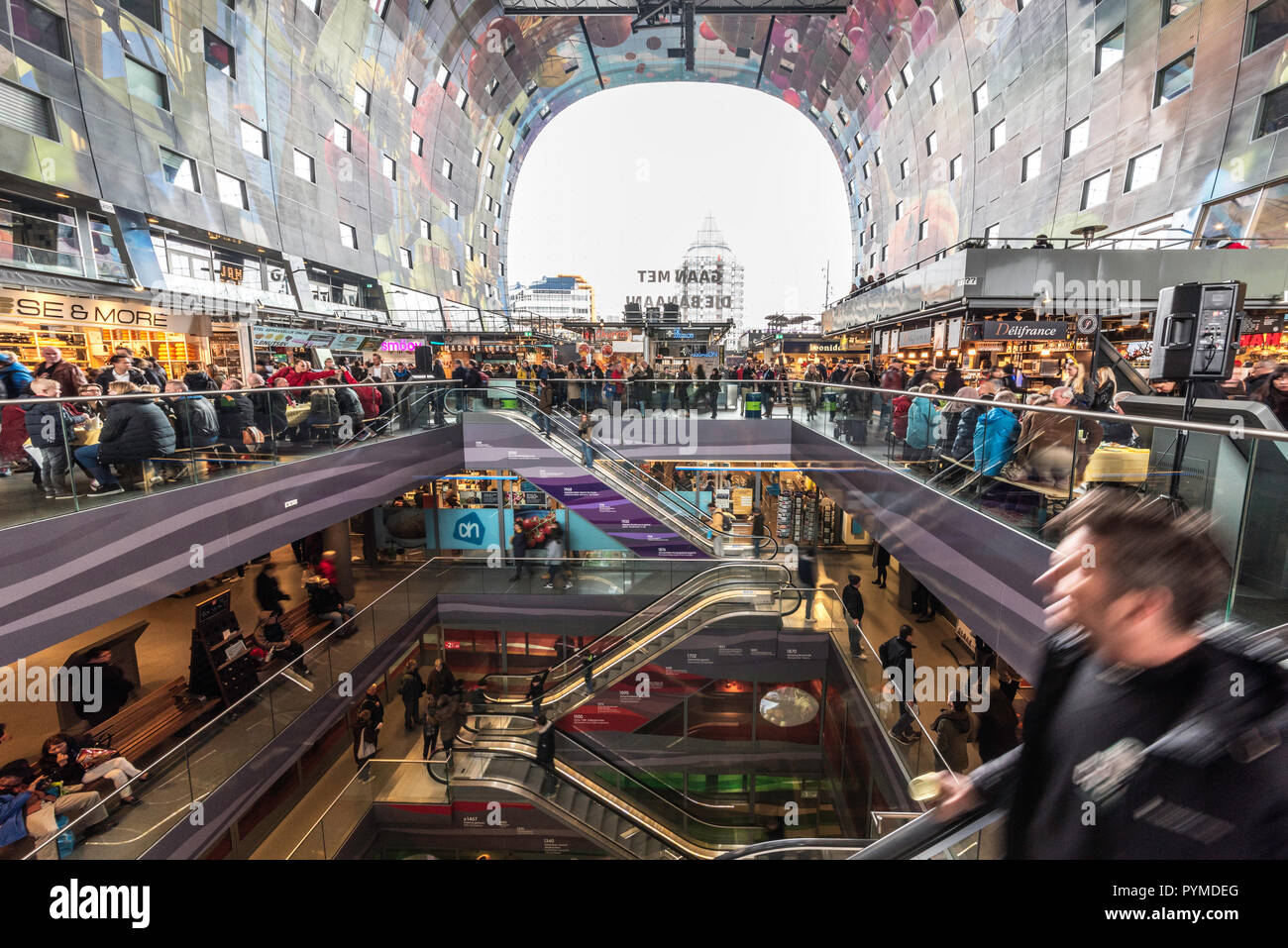 ROTTERDAM, 2 April 2018 - Food court in modern building where all the ...