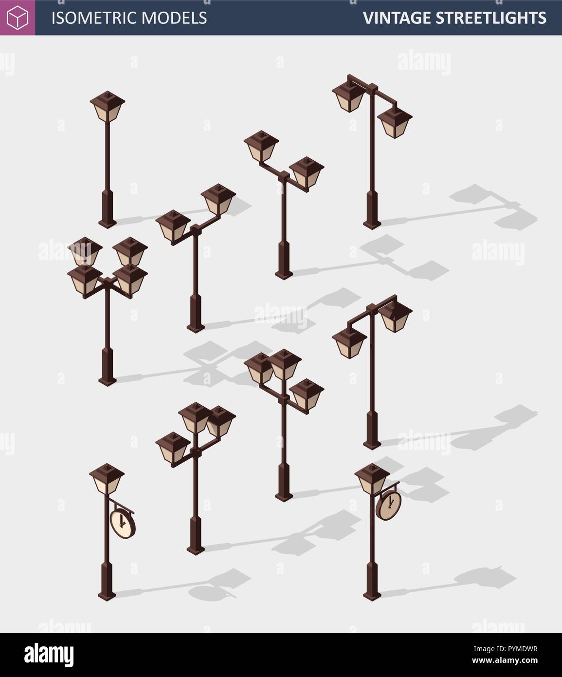Vintage Streetlights or Retro Street Lamp Lights Isolated on White ...