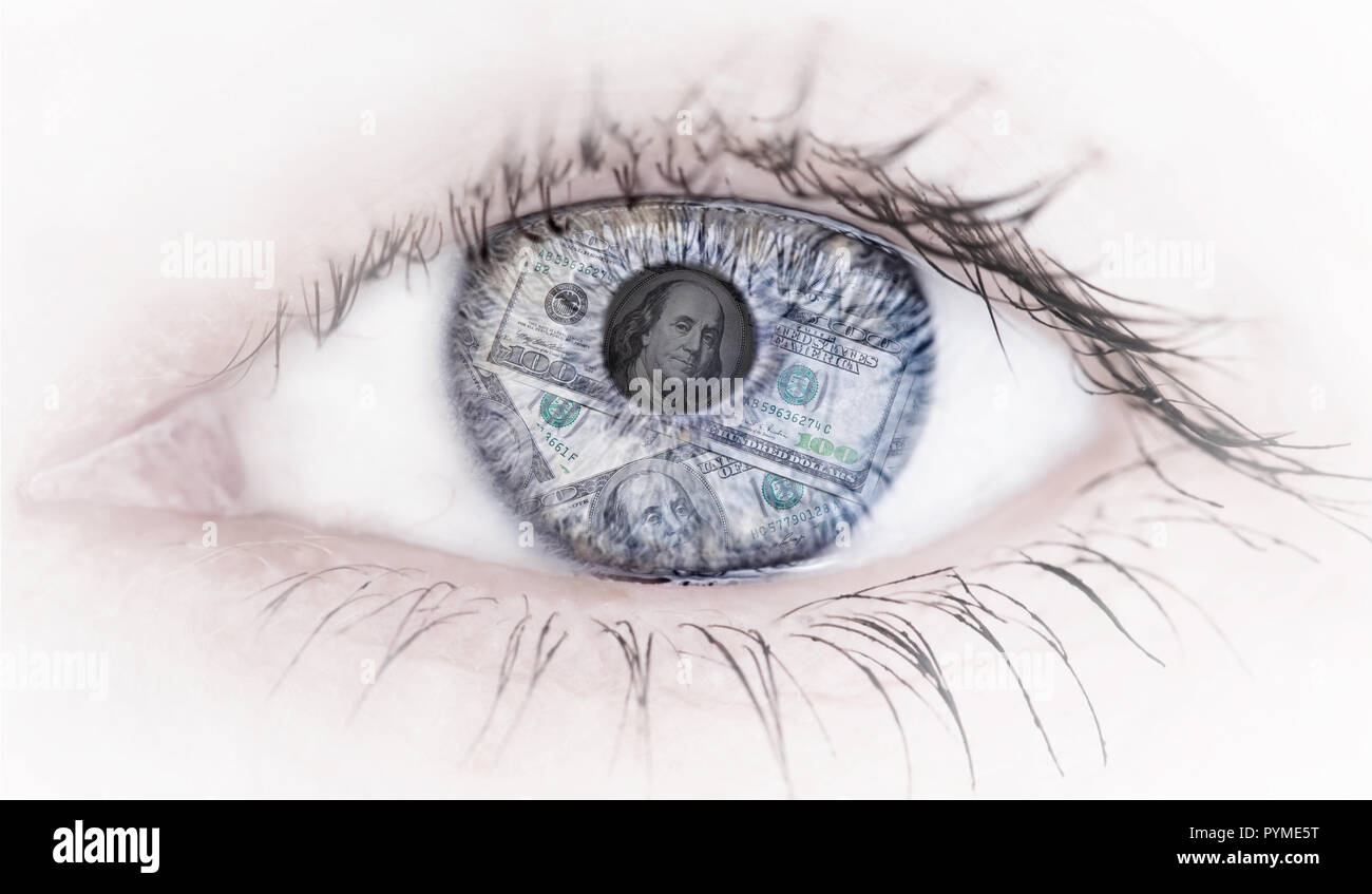 Closeup of the human eye with money reflection Stock Photo - Alamy