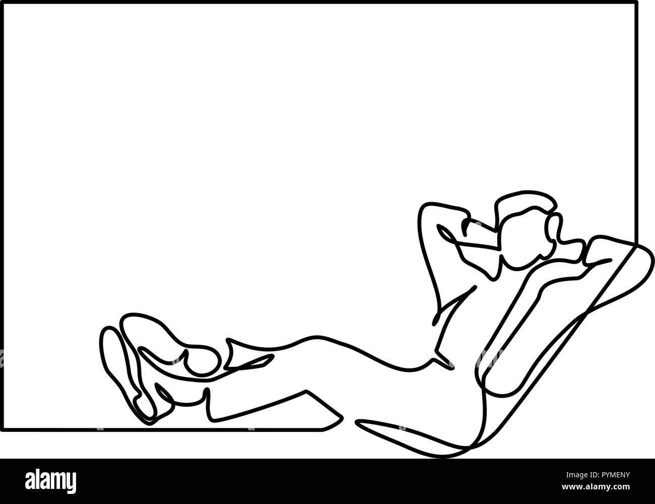 Continuous one line drawing. Young man relaxing in window, sitting ...