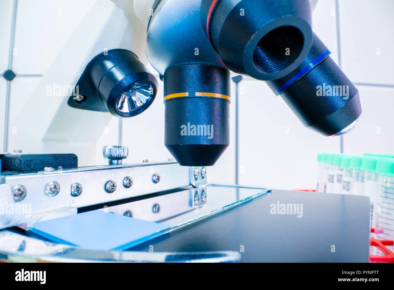 The lens of the microscope close-up Stock Photo - Alamy