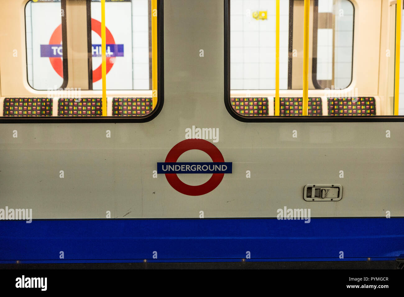 London, United Kingdom - January 4, 2018: Metro logo in a train car in ...
