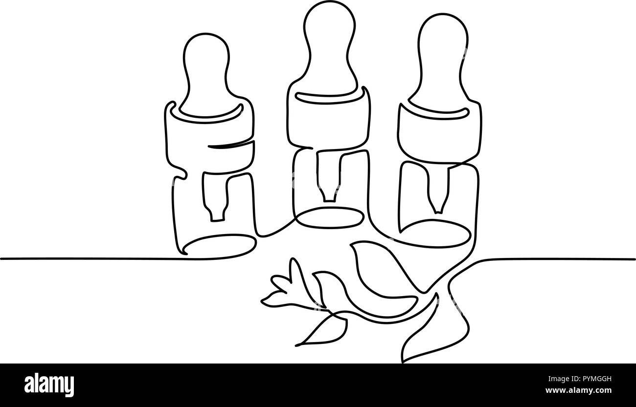 Continuous one line drawing. Cosmetic vial with pipette. Vector ...