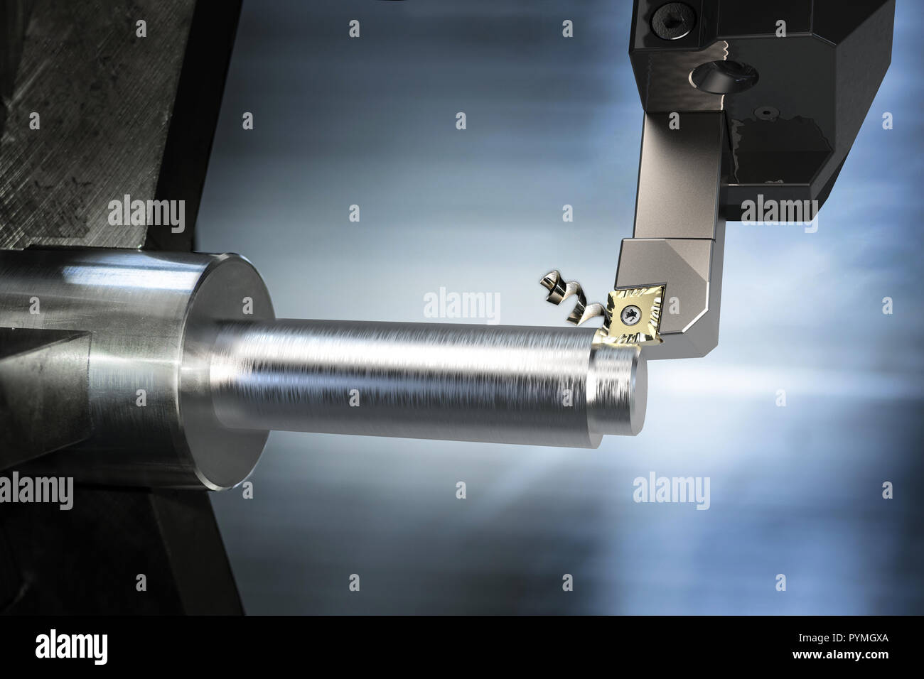 Industrial metalworking cutting process by CNC lathe machine, 3D ...