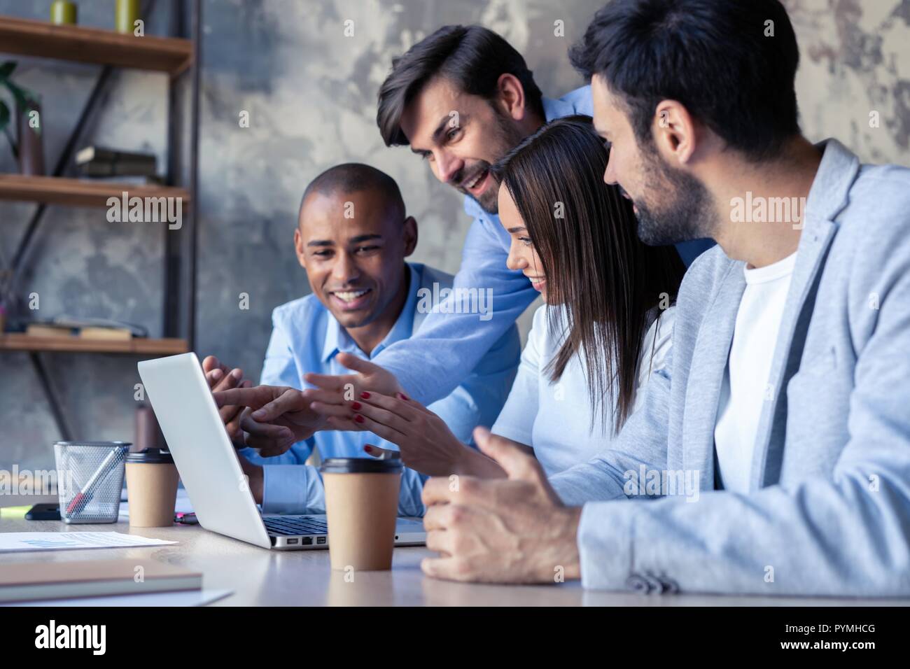 Full concentration at work. Corporate team working colleagues working ...
