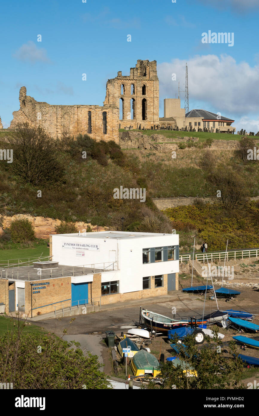 Tynemouth Sailing Club and priory, north east England, UK Stock Photo ...