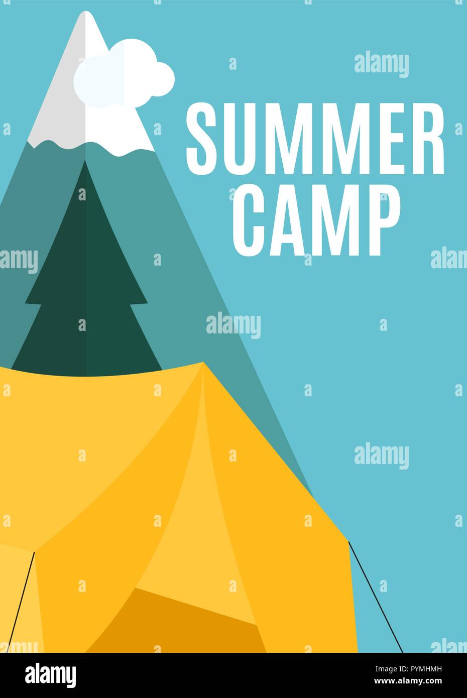 Summer Camping Nature Background in Modern Flat Style with Sample Text ...