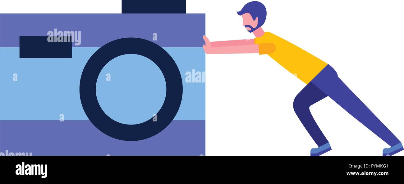 man pushing photography camera device Stock Vector Image & Art - Alamy