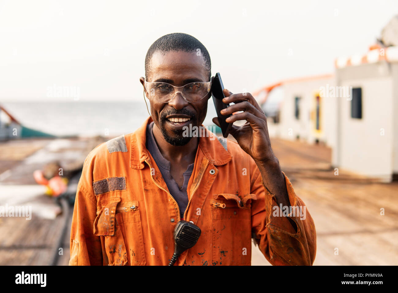 Marine Deck Officer or Chief mate on deck of vessel or ship Stock Photo ...