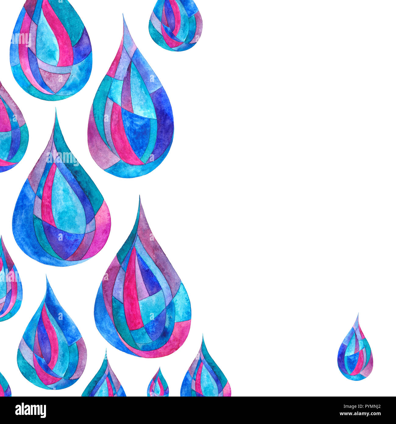 Watercolor rain drops frame for text. Hand painted abstract banner ...
