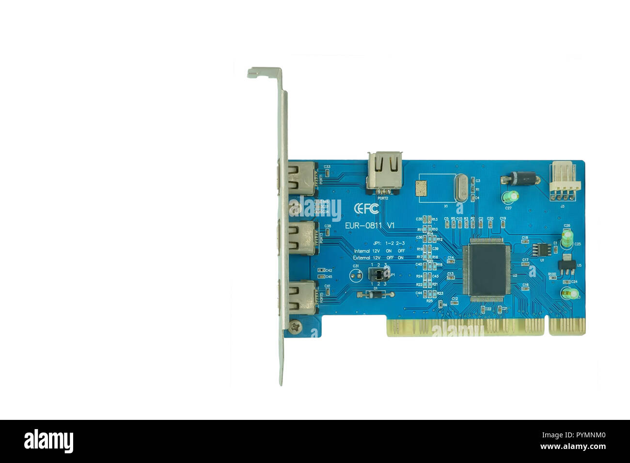 3 Port 1394 PCI express fireWire card isolated on a white background ...
