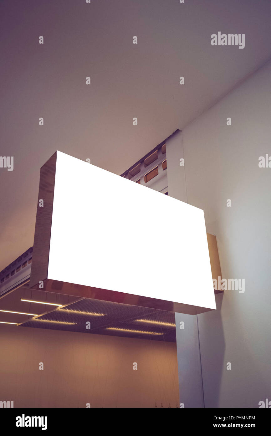 Horizontal rectangular white empty signage mock up of store, shop in ...