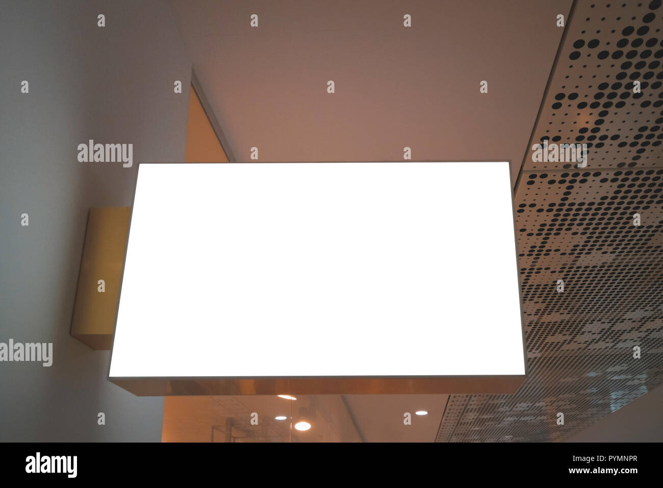 Horizontal rectangular white empty signage mock up of store, shop in ...