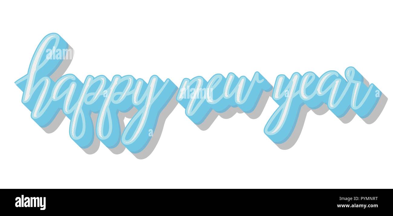 blue Bright Happy New Year brush lettering text Stock Vector Image ...