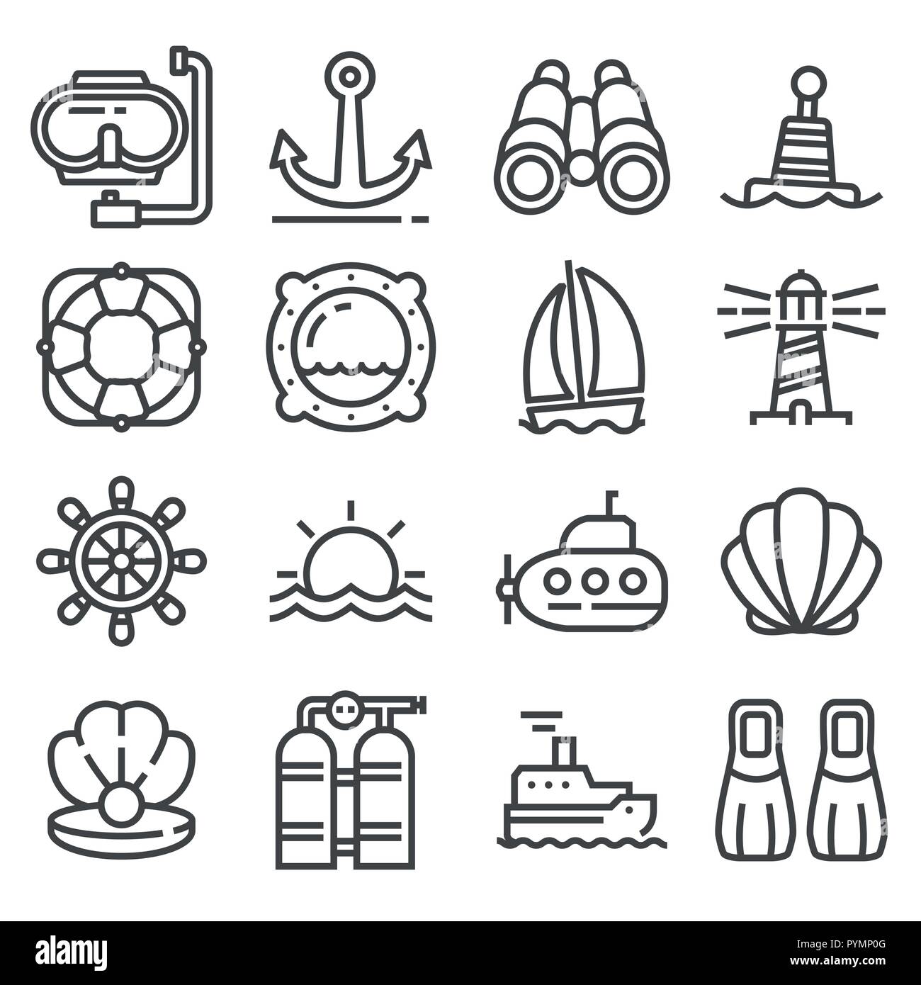 Vector Nautical, marine and sea thin line icons set Stock Vector Image ...