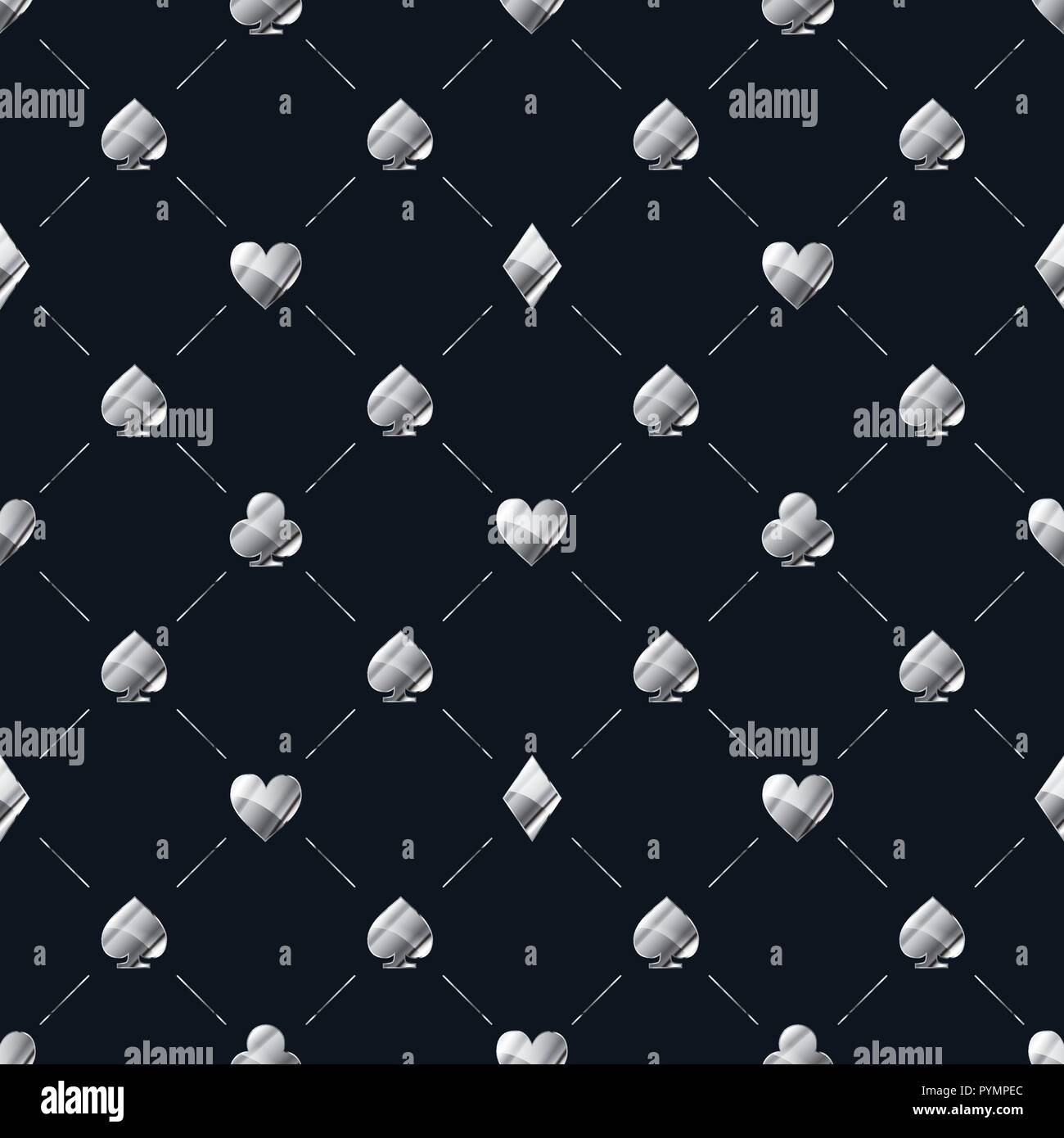 Luxury seamless pattern with bright glossy silver card suits icons like ...