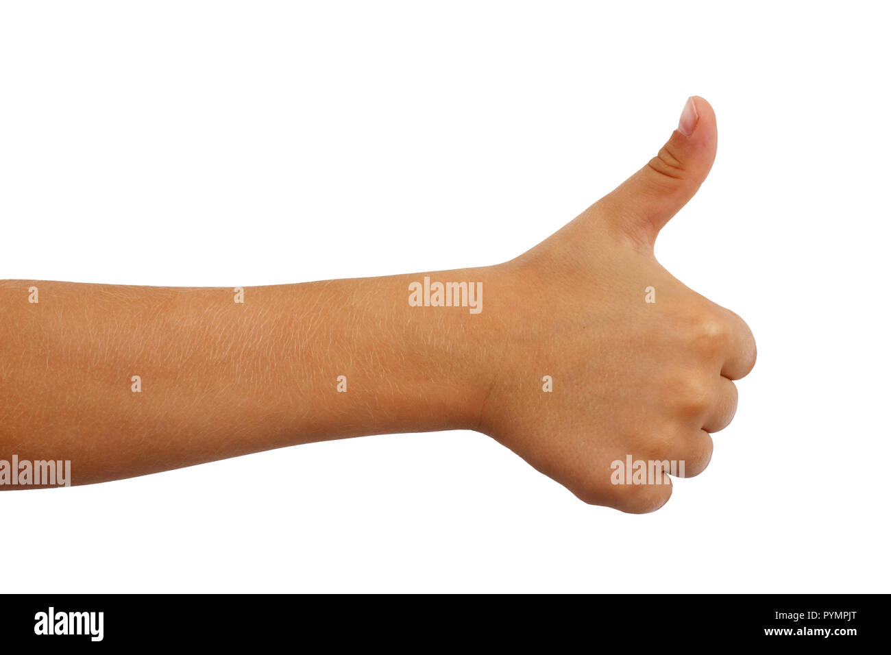 Young boy giving the thumbs up. Arm and hand isolated on white Stock ...