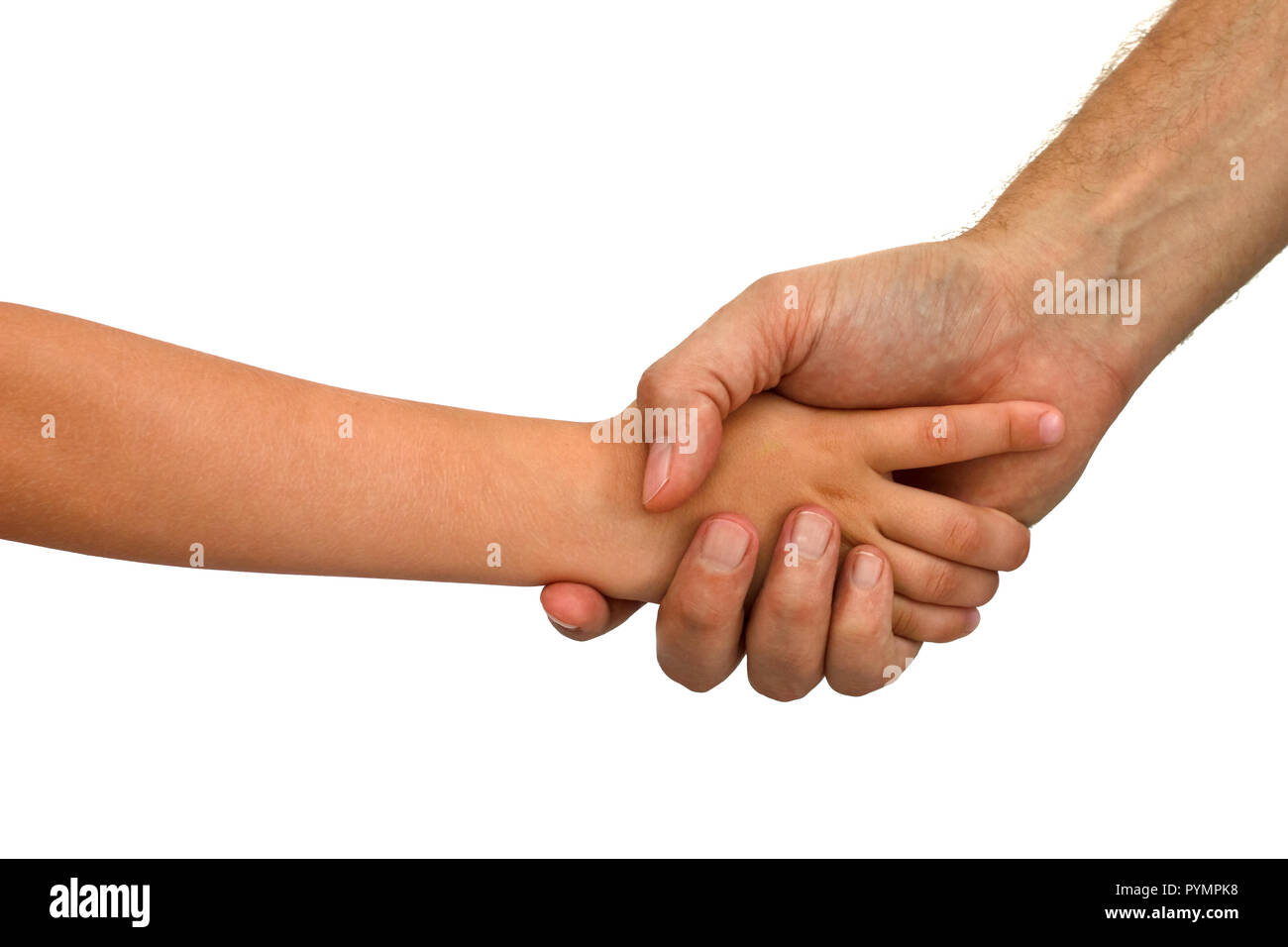 Older man shaking hands with a young boy isolated over a white ...