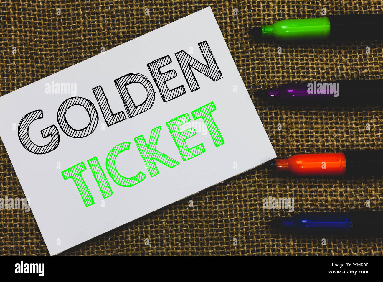 Handwriting text Golden Ticket. Concept meaning Rain Check Access VIP ...