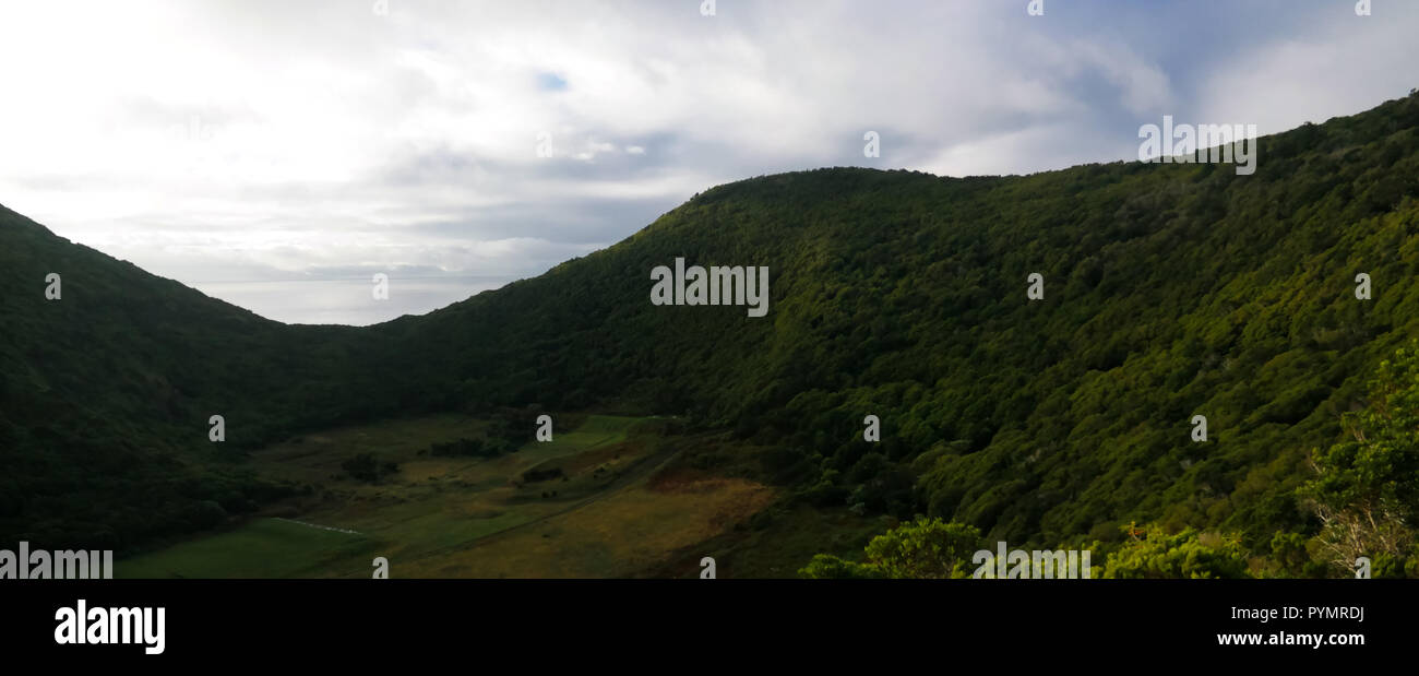 Aerial panoramic view to Caldera of Monte Brasil mountain, Terceira at ...