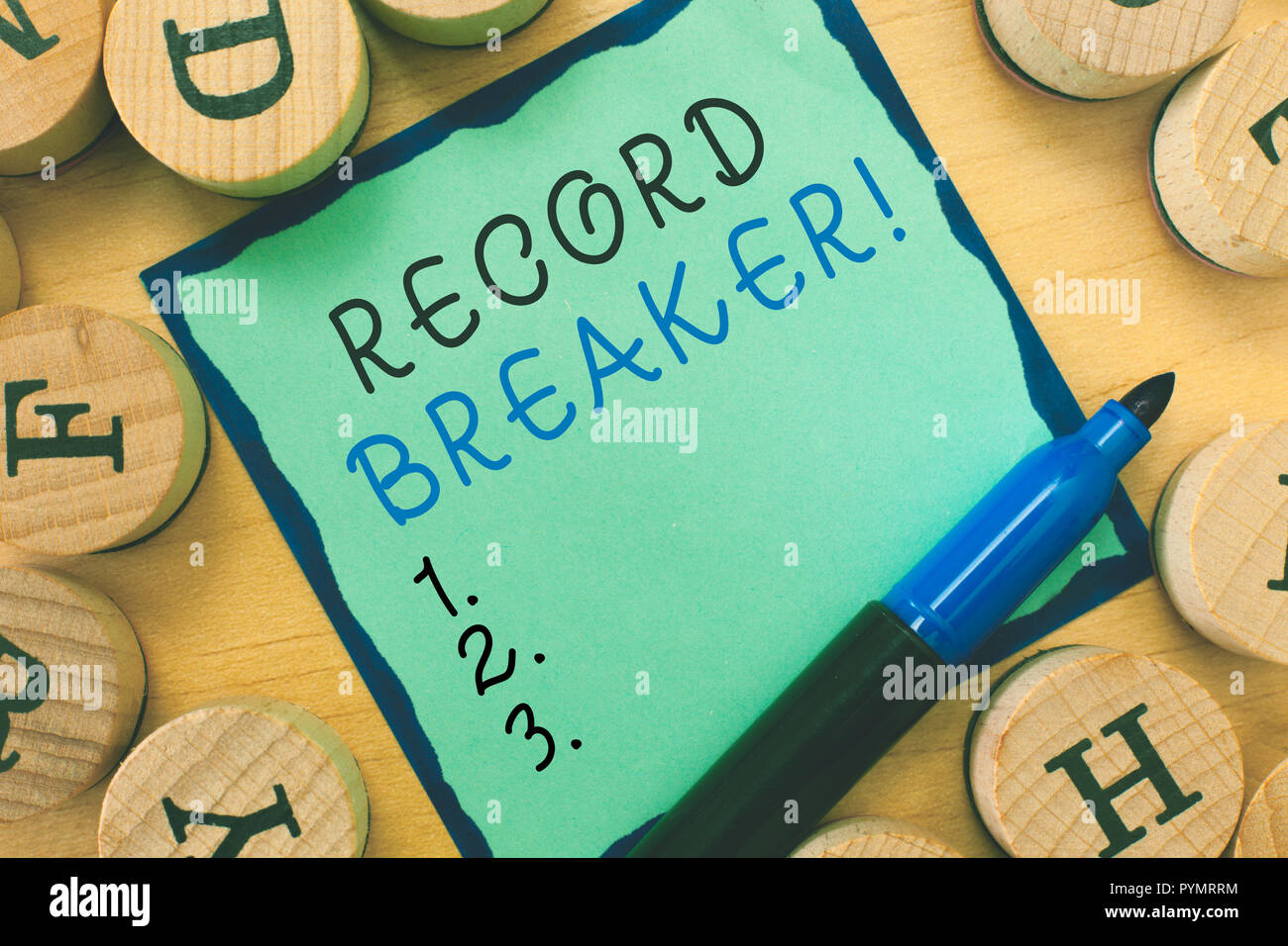 Writing note showing Record Breaker. Business photo showcasing someone ...