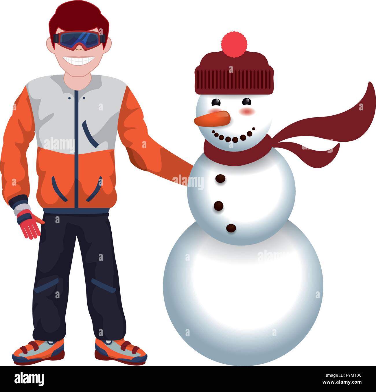 man with snow sport uniform and snowman vector illustration design ...