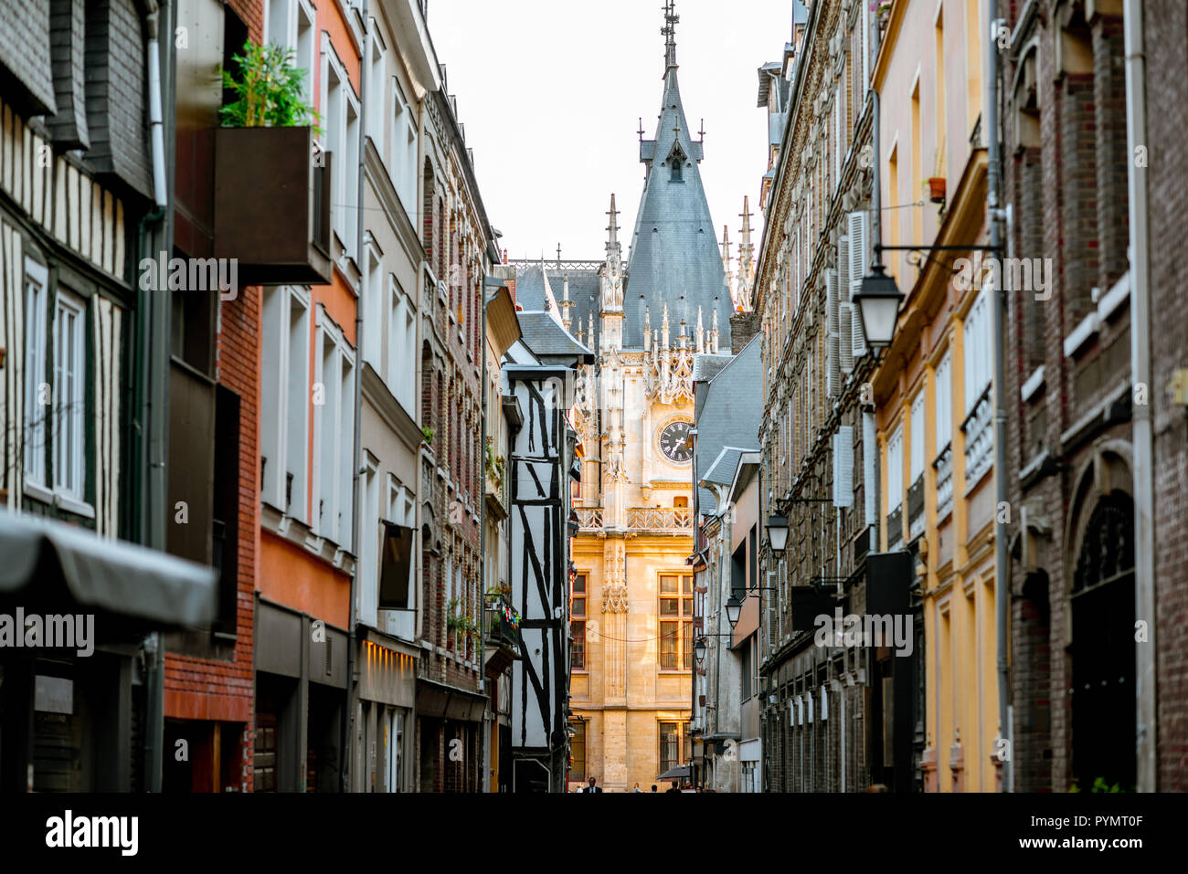 Street view with ancient buildings in Rouen, the capital of Normandy ...