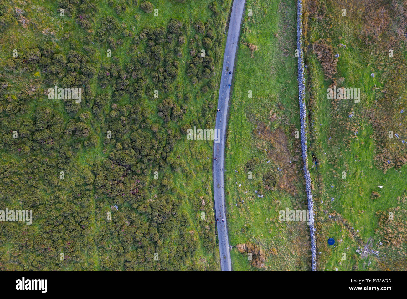 Overhead aerial view of a countryside road in North Wales Stock Photo ...