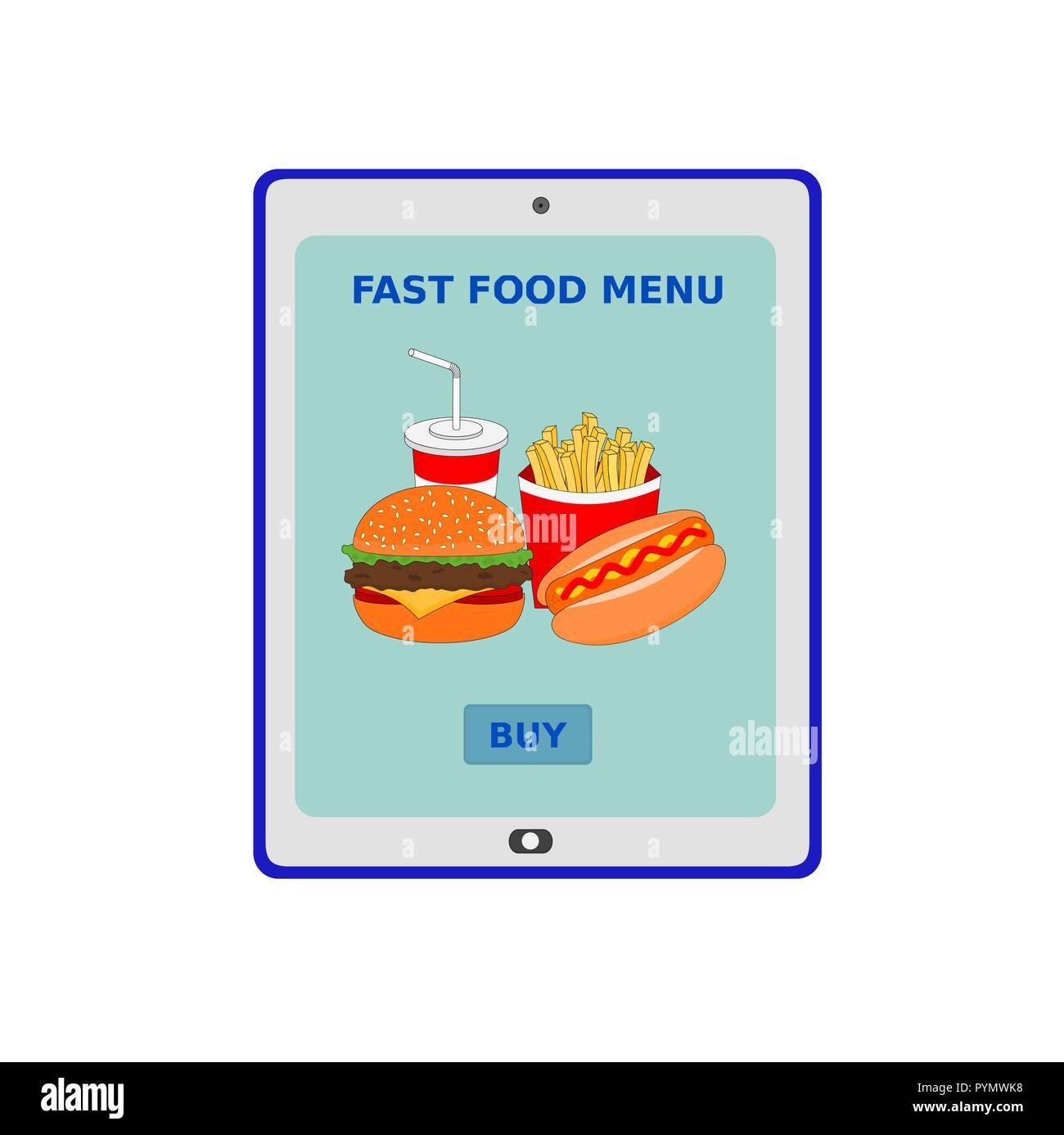 Isolated tablet device display online shopping delicious fast food menu ...
