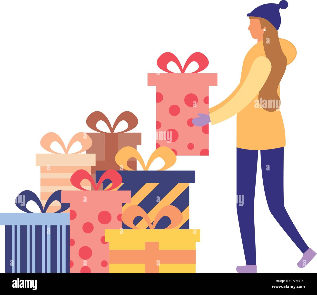 woman with christmas gift boxes celebration Stock Vector Image & Art ...