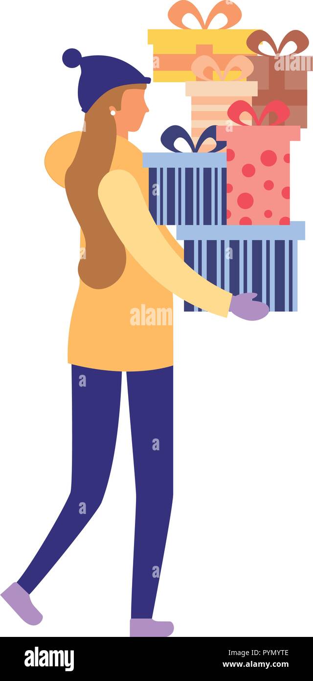 woman with christmas gift boxes celebration Stock Vector Image & Art ...