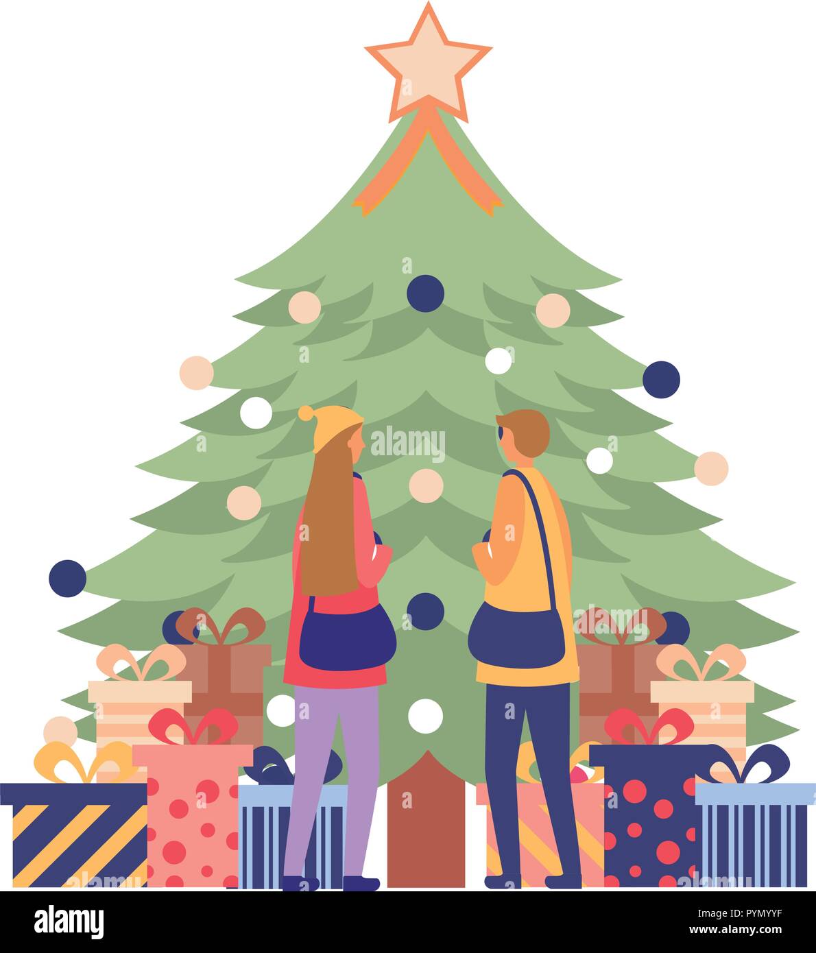 Couple together christmas tree Stock Vector Images - Alamy