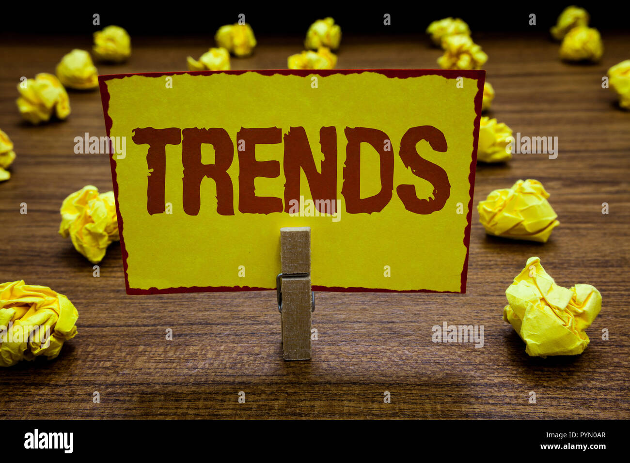 Writing note showing Trends. Business photo showcasing general ...