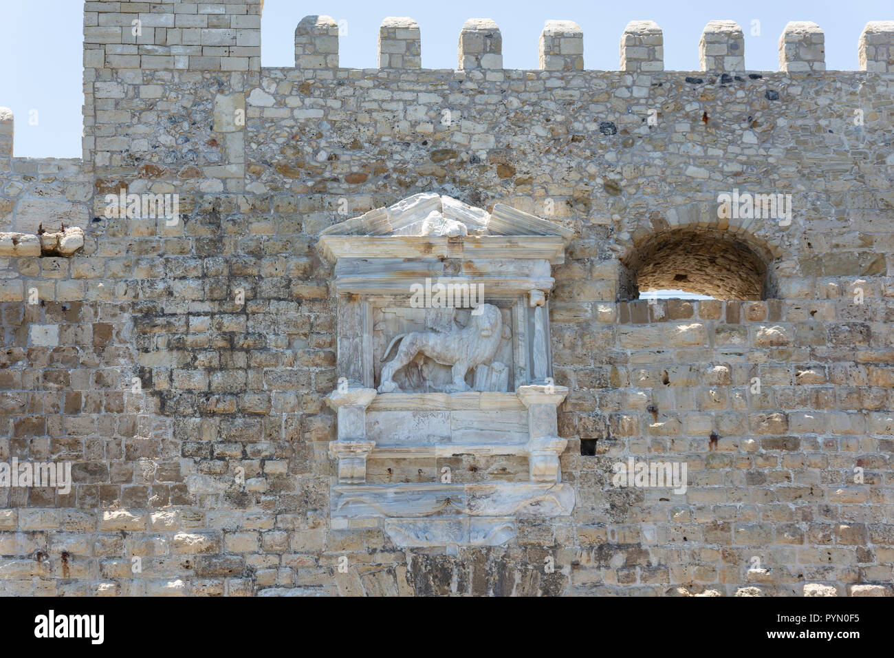 Venetian Lion of St Mark on front of Koules Fortress (Castello a Mare ...