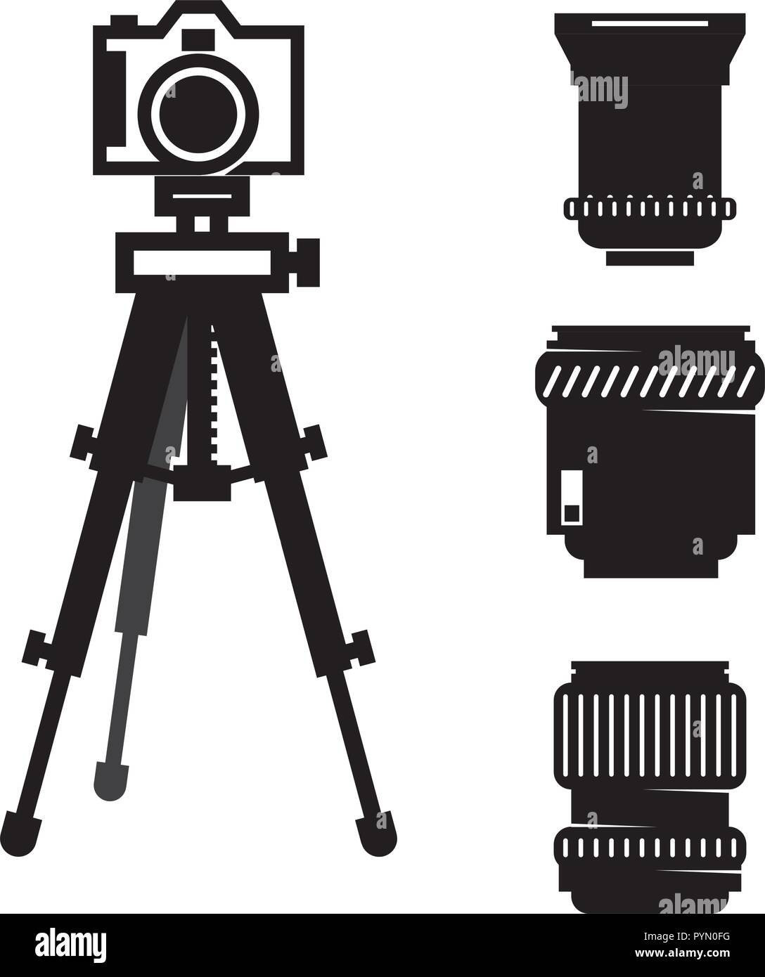 photographic camera in tripod with lens vector illustration design ...