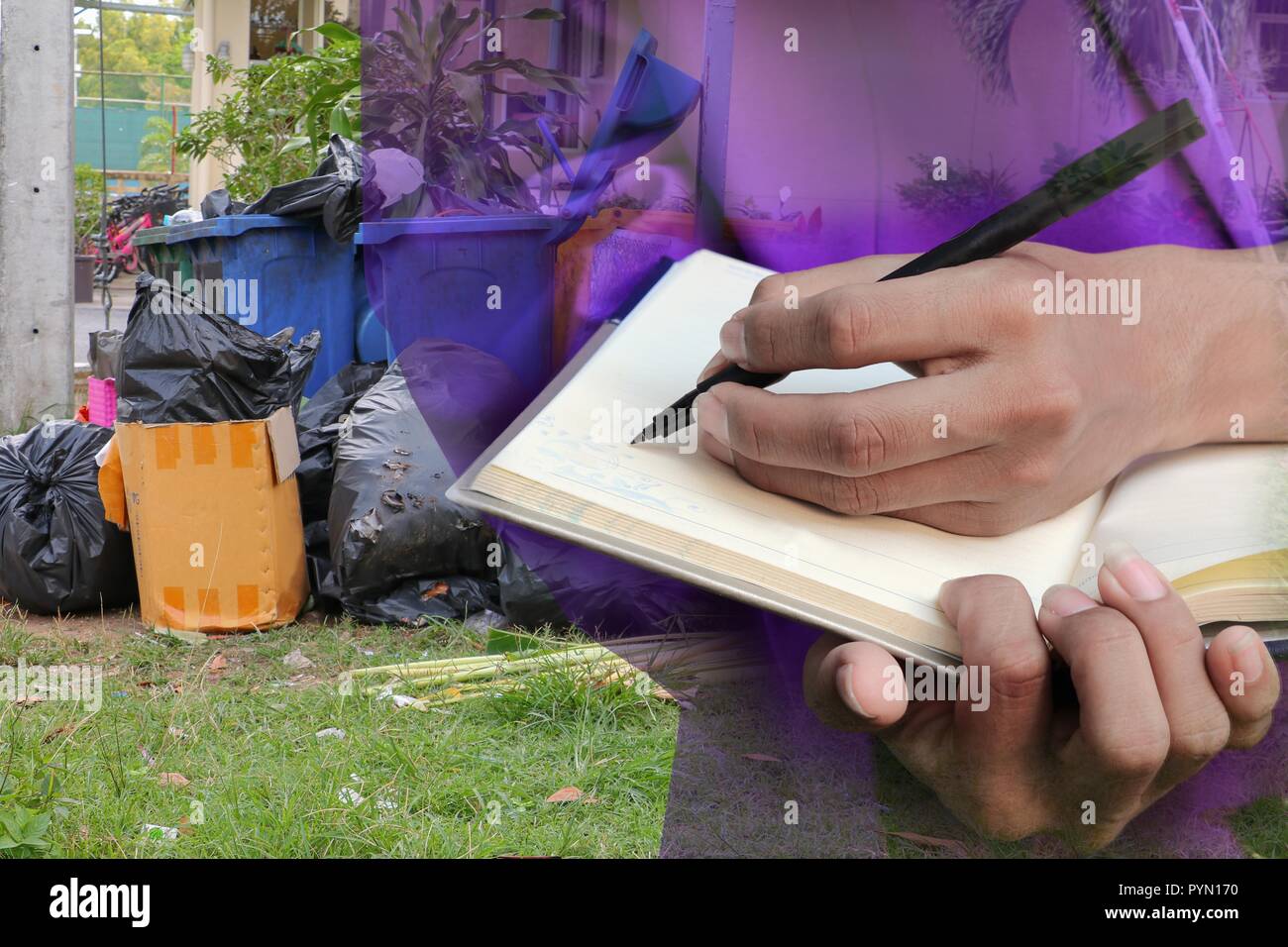 Businessman with notepad in hands signing documents on white background ...