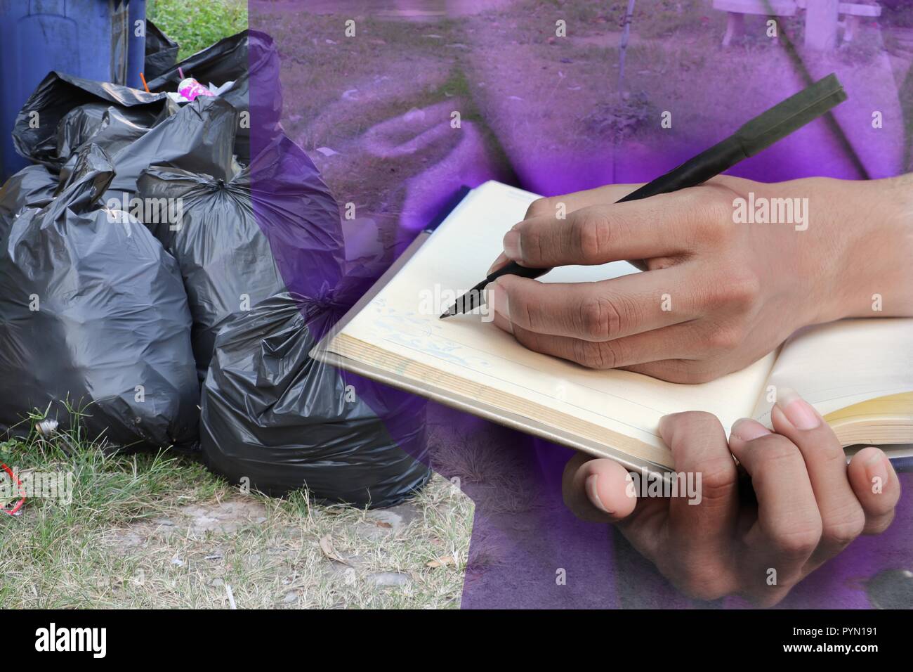 Businessman with notepad in hands signing documents on white background ...