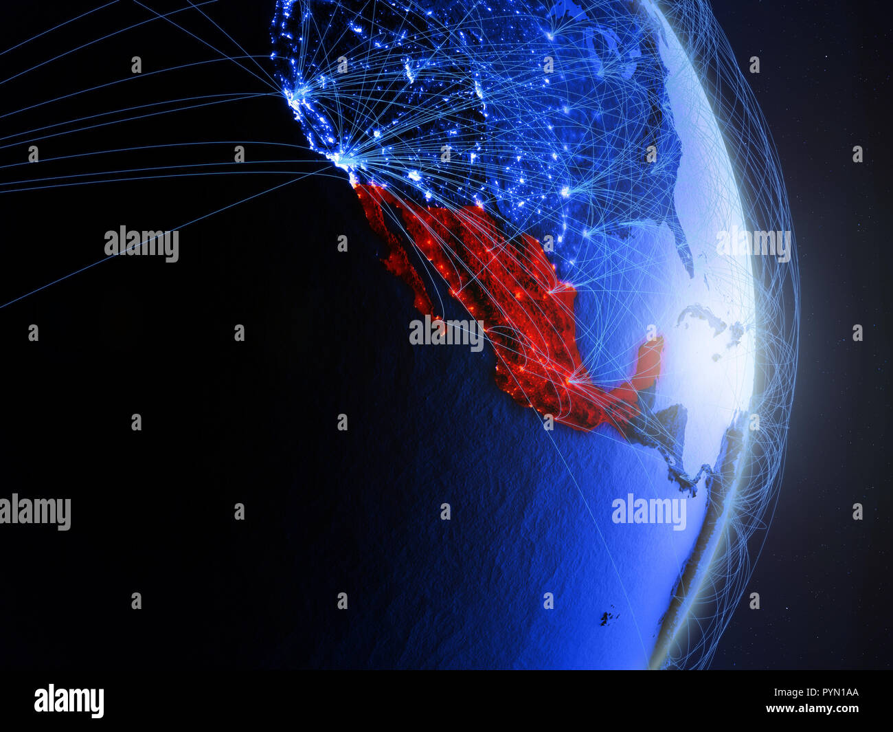 Mexico on blue digital planet Earth with network. Concept of ...