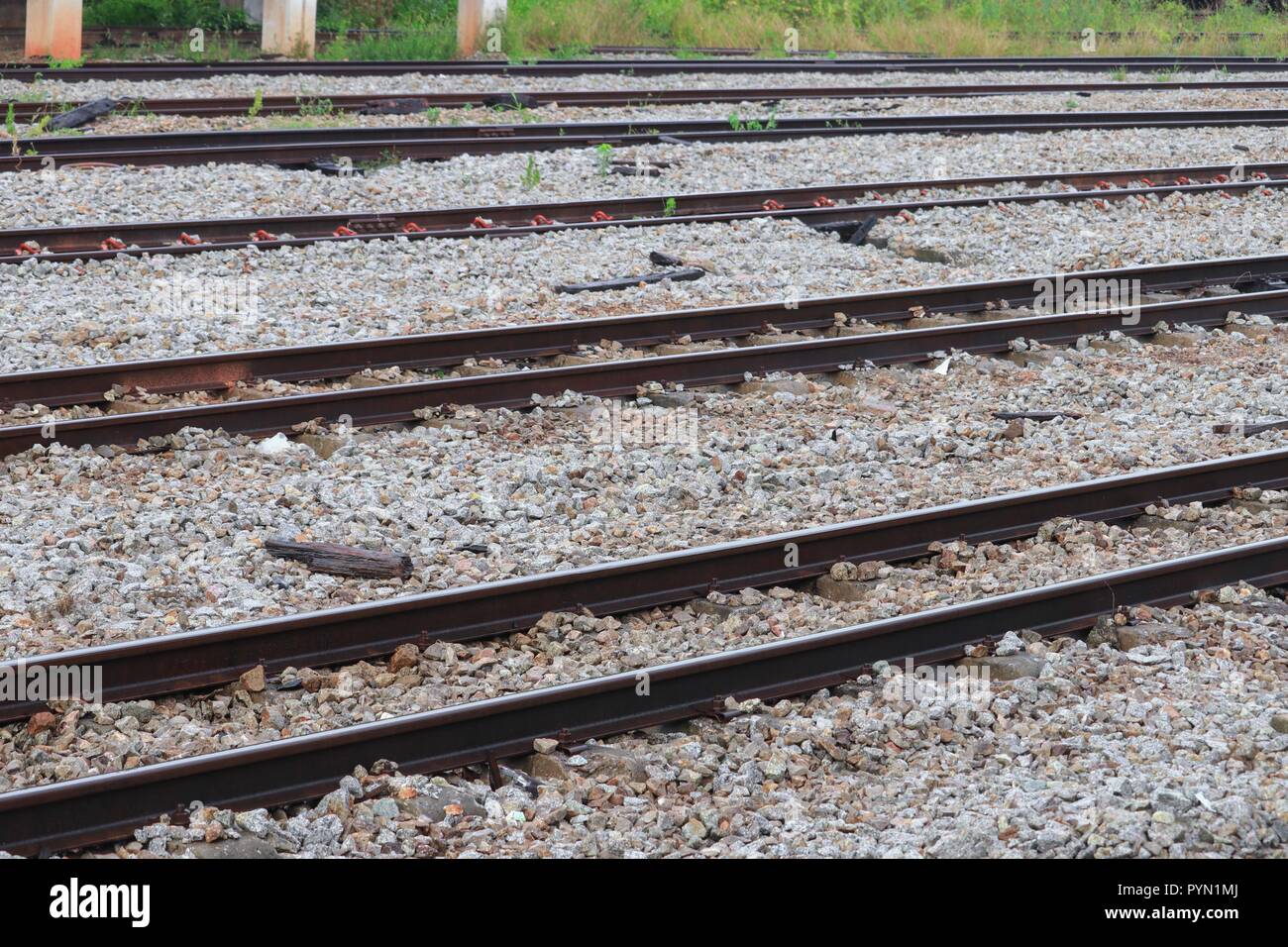 railway track on gravel for train transportation Stock Photo - Alamy