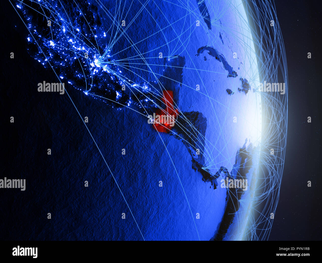 Guatemala on blue digital planet Earth with network. Concept of ...