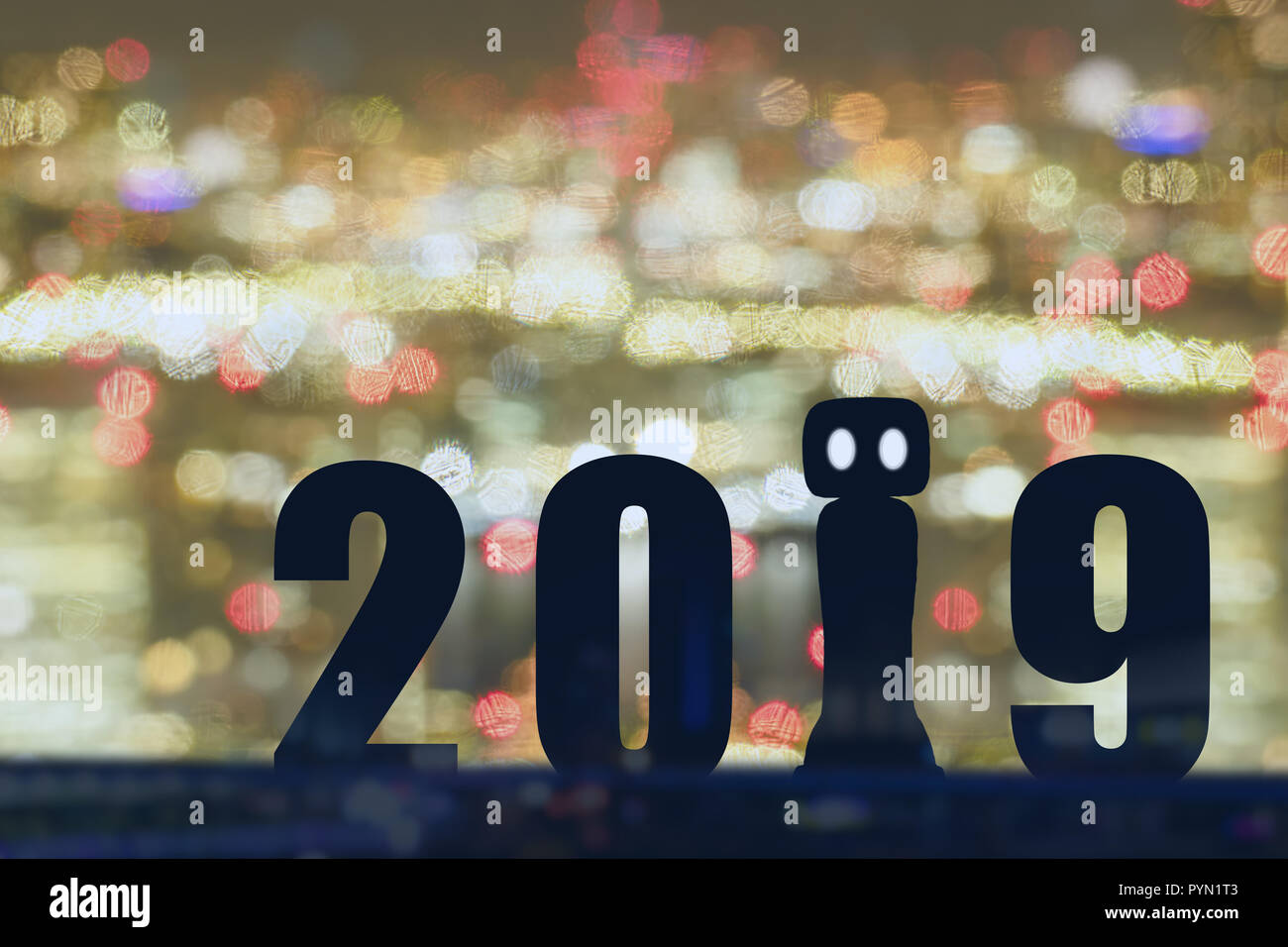 2019 year artificial intelligence or ai futuristic concept, Silhouette ...