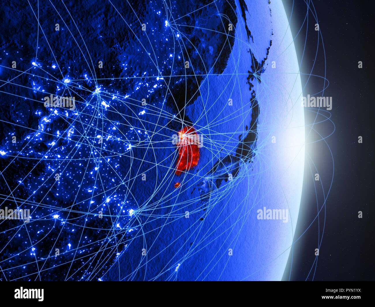 South Korea on blue digital planet Earth with network. Concept of ...
