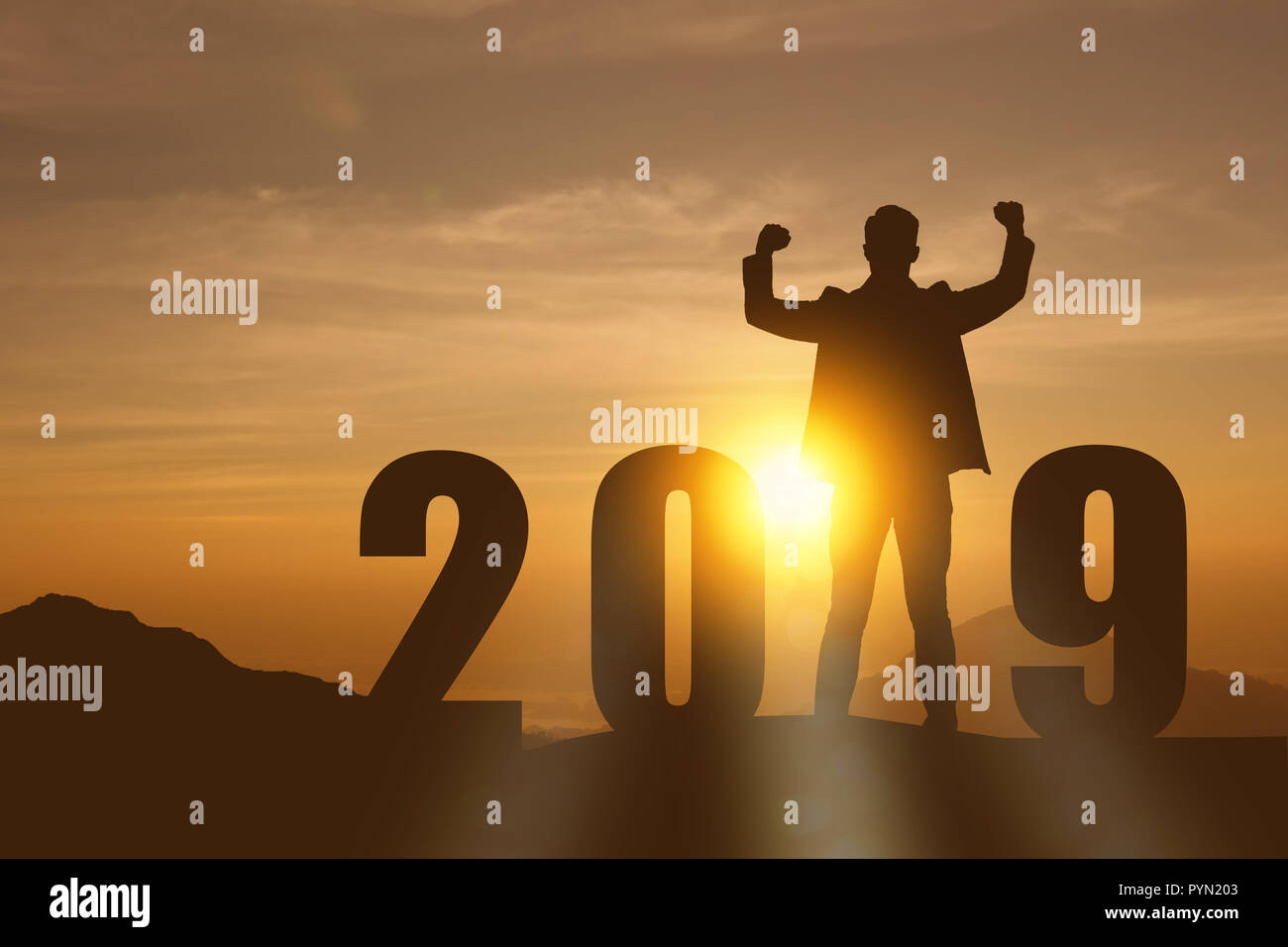 2019 year artificial intelligence or ai futuristic concept, Silhouette ...