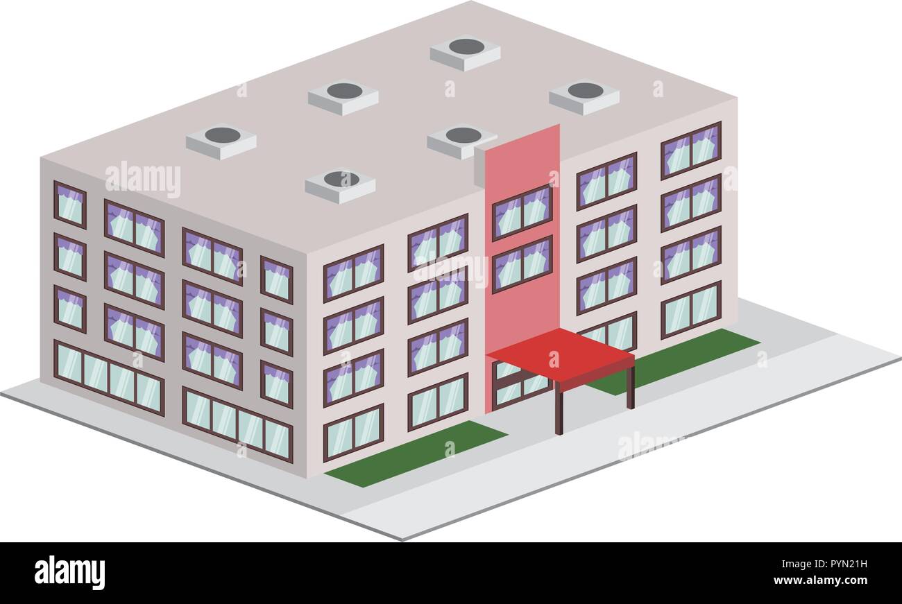 hotel building facade isometric vector illustration design Stock Vector ...