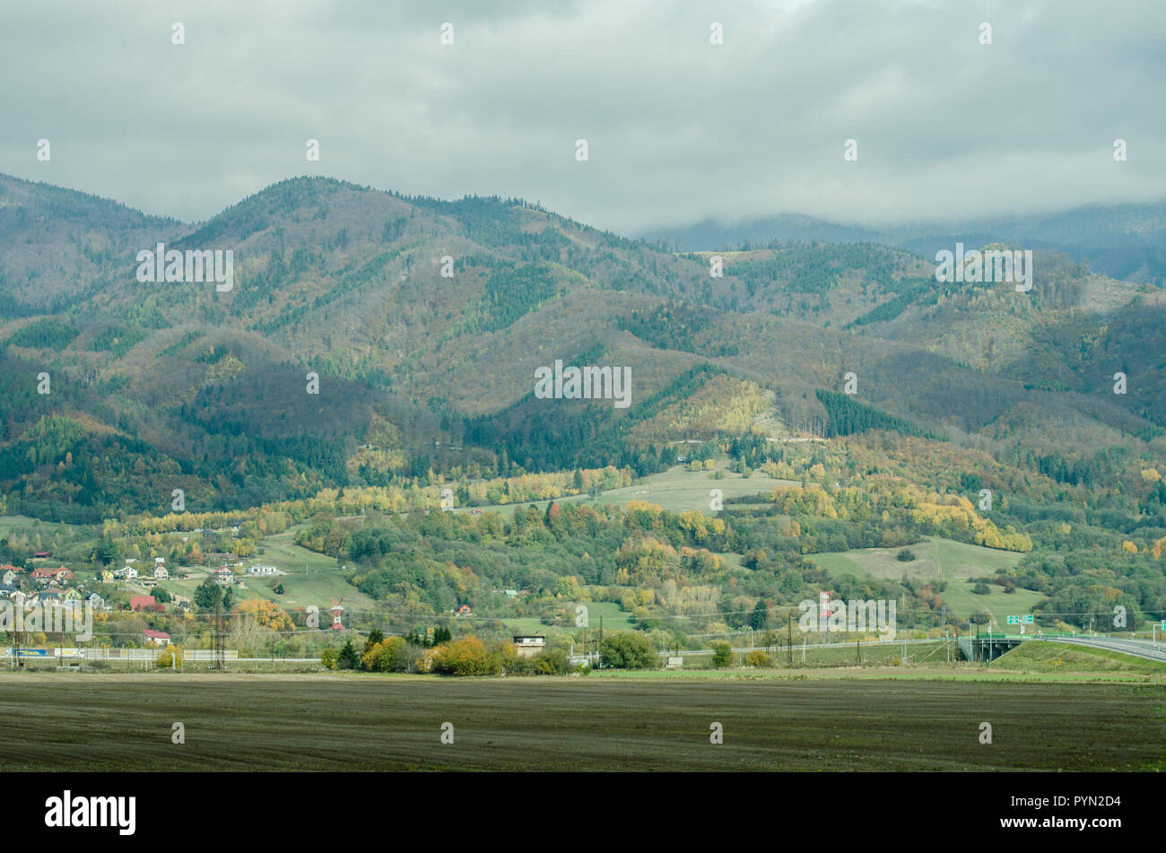 Ladnscape from Slovakia - green meadows and fields and mountains Stock ...